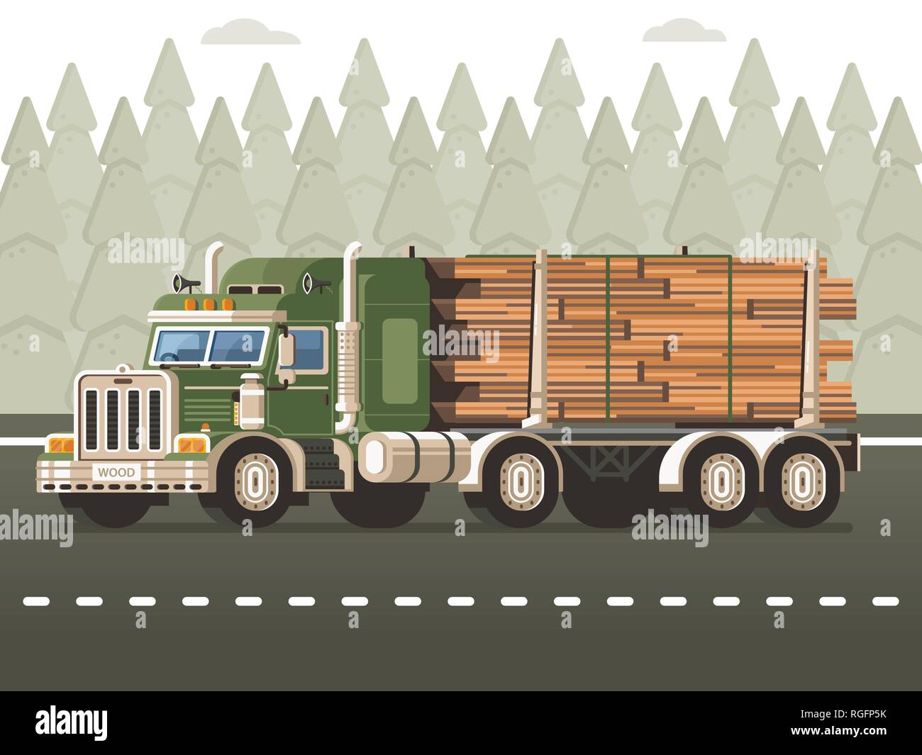 Logging Truck With Timber Wood Harvesting Concept Stock Vector Image ...