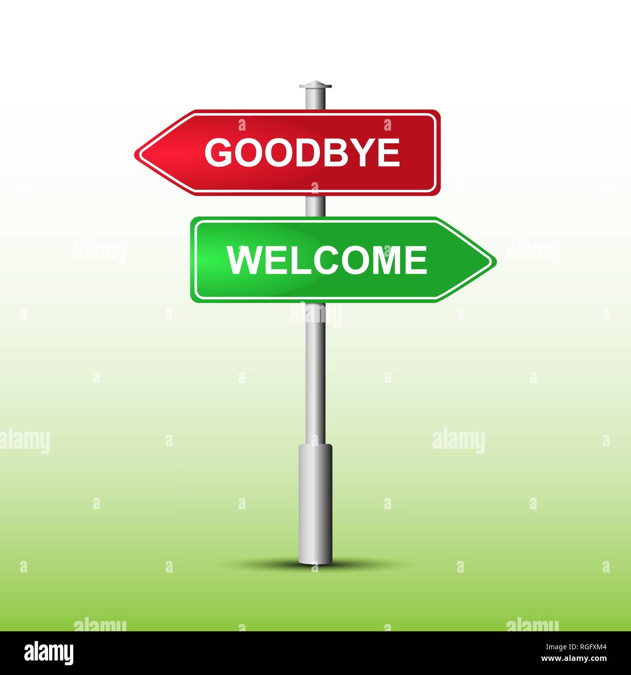 Green and red pointers with inscriptions GOODBYE and loneliness Stock ...