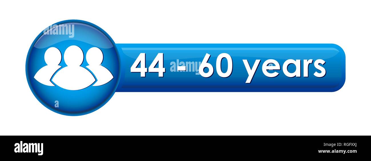 button with the pictogramme and the age limit of 44-60 years Stock ...