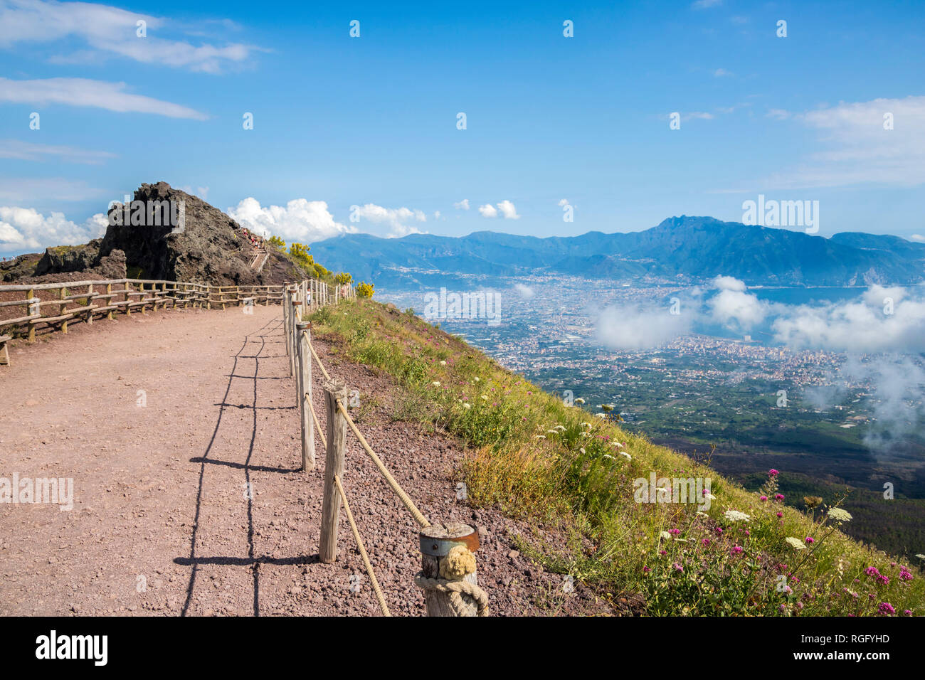 View of the gulf of naples from Mount Vesuvius Italy, mountain peak ...