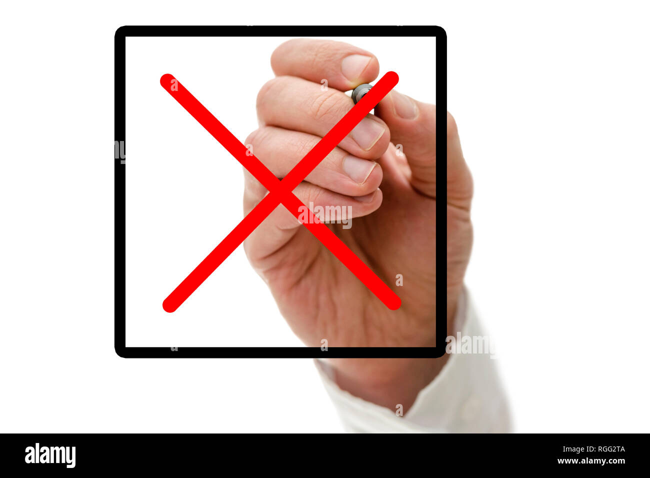 Male hand writing X mark on virtual screen Stock Photo - Alamy