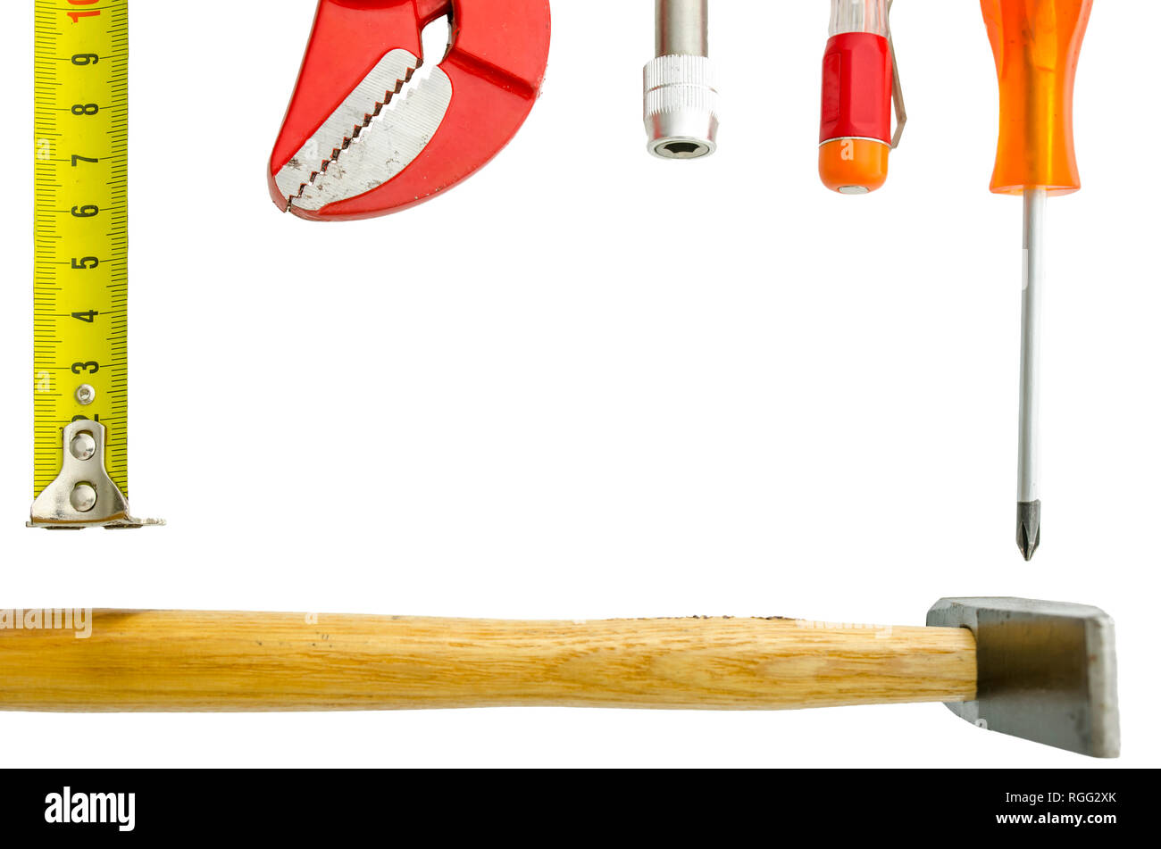 Various work tools isolated over white background Stock Photo - Alamy