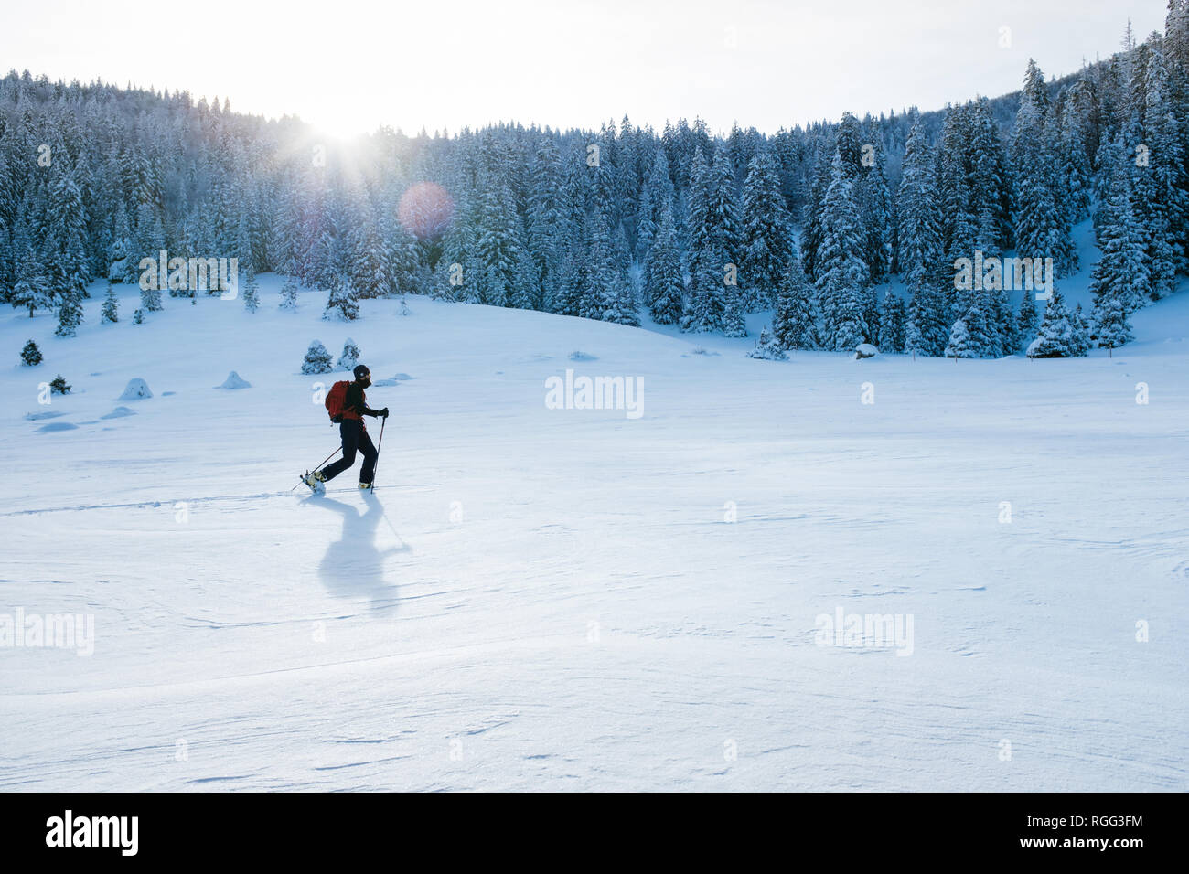 Mountain rescue man ski touring in remote mountains Stock Photo - Alamy