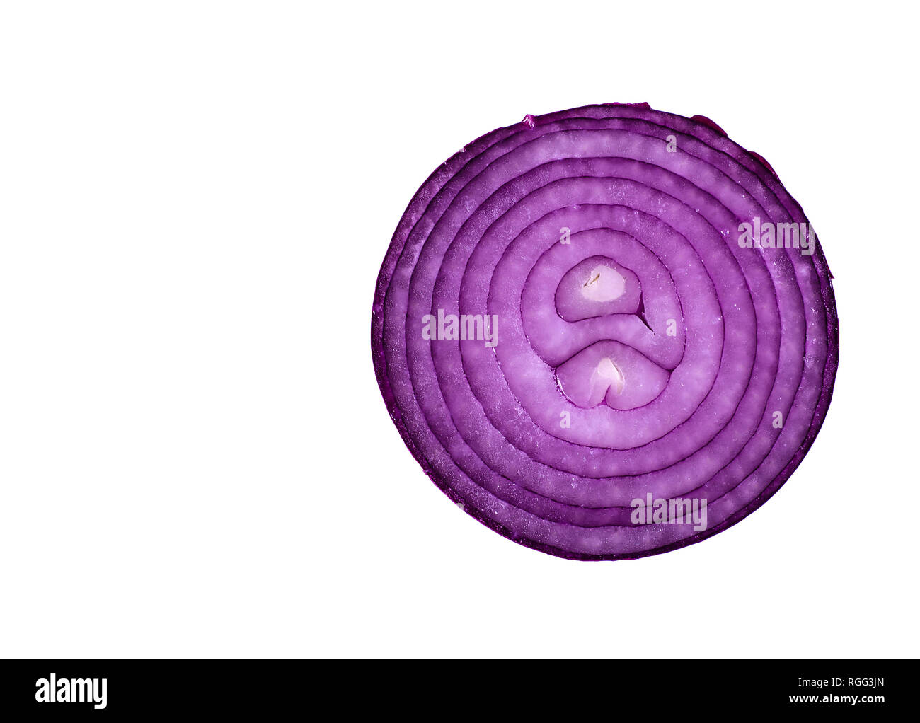 Violet onion slice on a white background, top view. Sliced red onion on ...