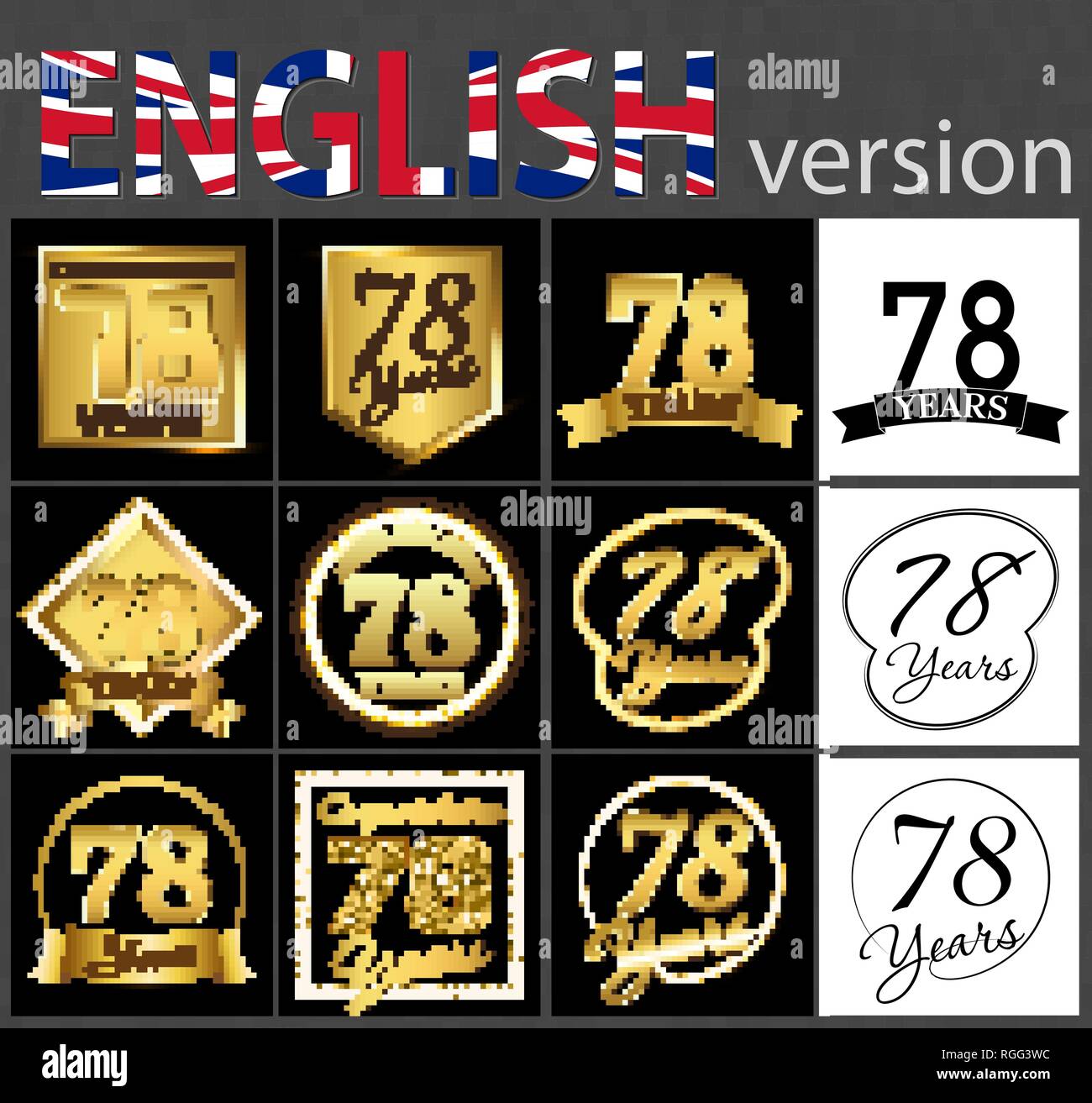 Set of number 78 years (seventy-eight years) celebration design ...