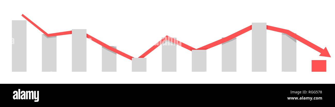 Business finance crisis chart with red arrow. Fail failure graph, Flat ...