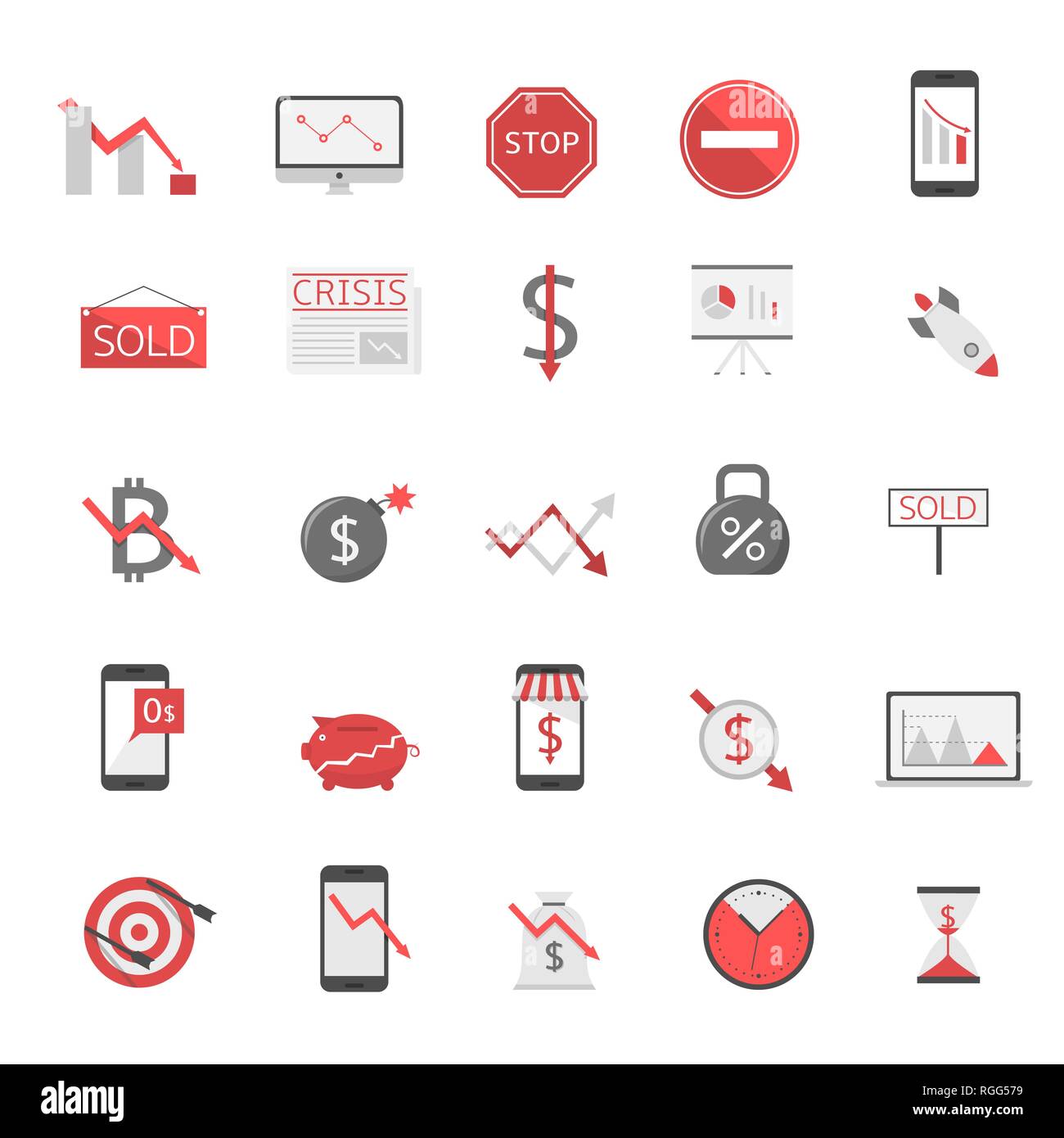 Business finance crisis icons. Flat style, Vector illustration Stock ...