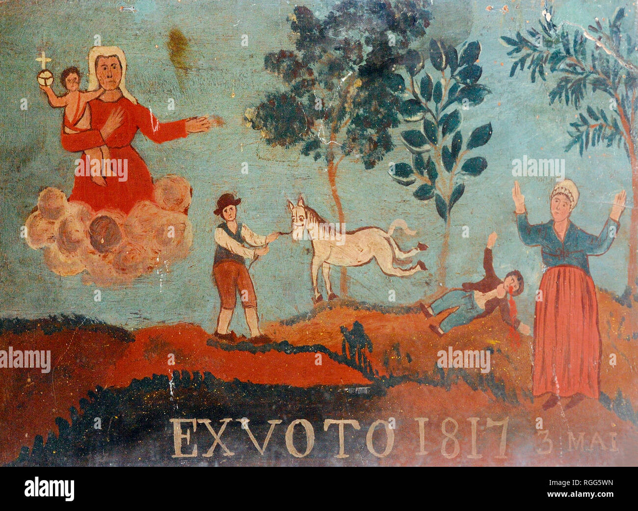 Ex-Voto Painting (1817) of A Man Falling from a Horse or a Horse ...