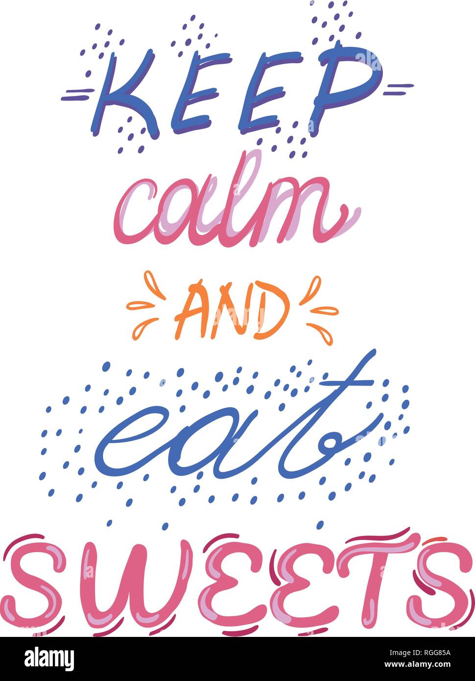 Hand drawn lettering poster with desserts and sweets.Keep calm and eat ...