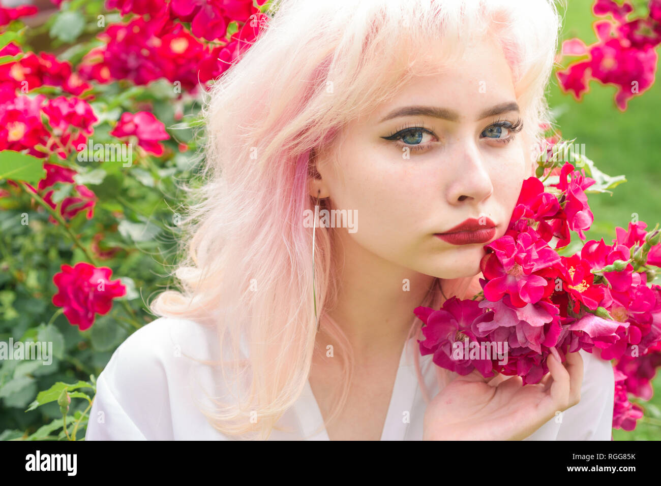 Spring in my head. girl with summer makeup. Makeup cosmetics and ...