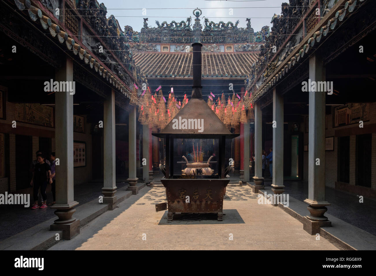 Incense burning pyre at the Chua Ba Thien Hau Temple aka Ba Thien Hau ...