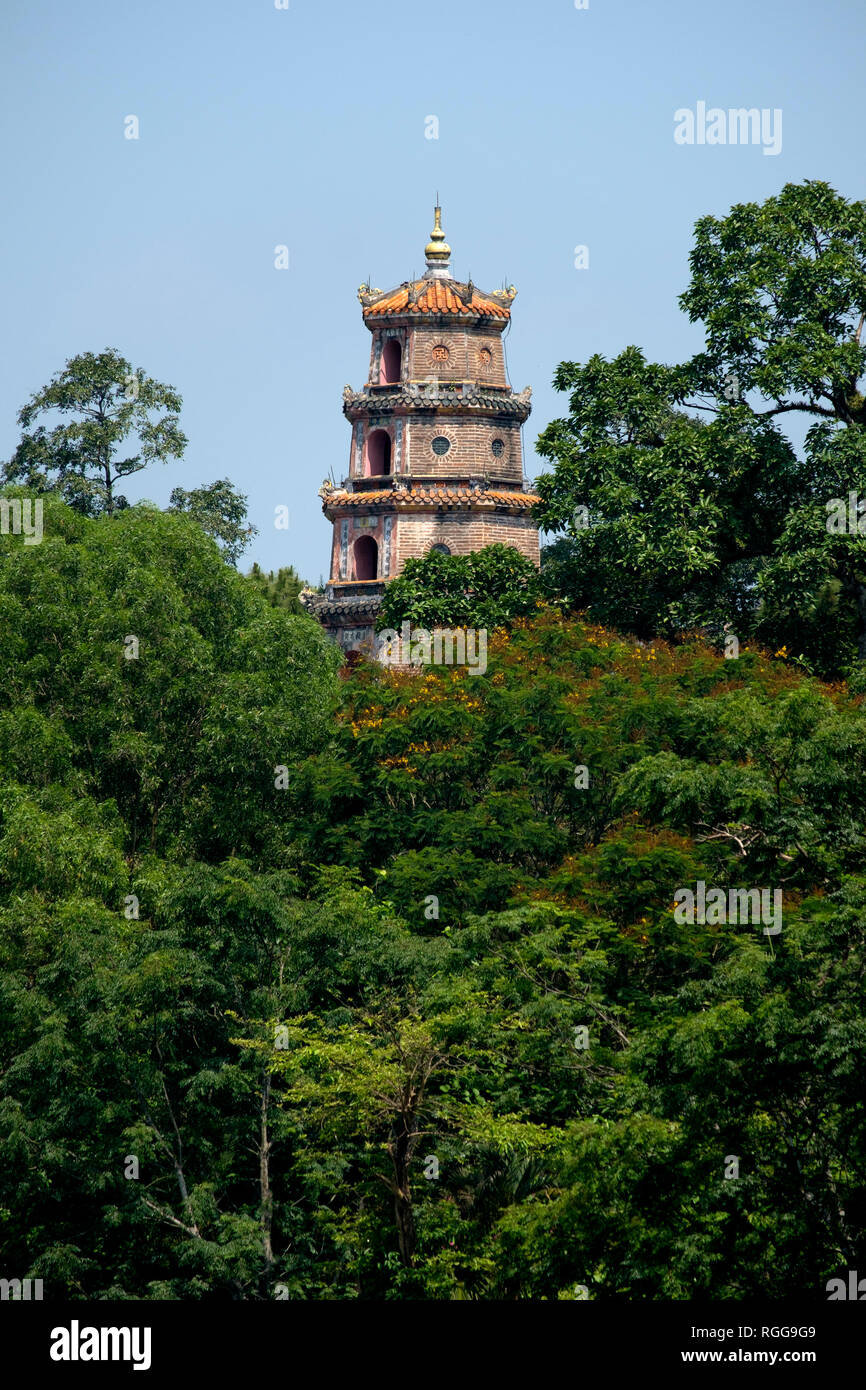 Phuoc Duyen Tower at the Thien Mu Pagoda of the Celestial Lady, Hue, Vietnam, Asia Stock Photo ...