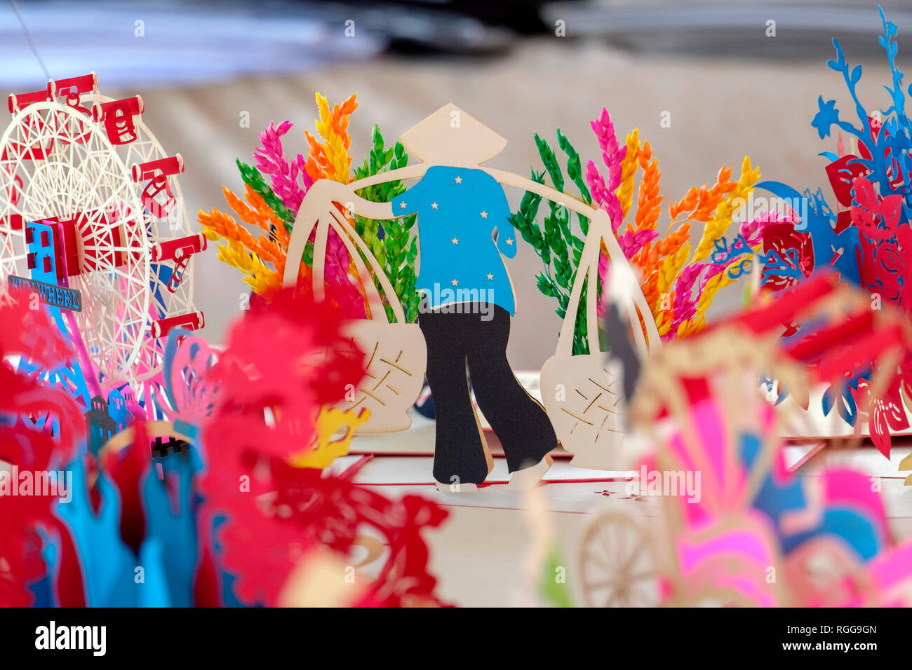 Colorful cut paper art souvenir greeting cards with vietnamese themes ...