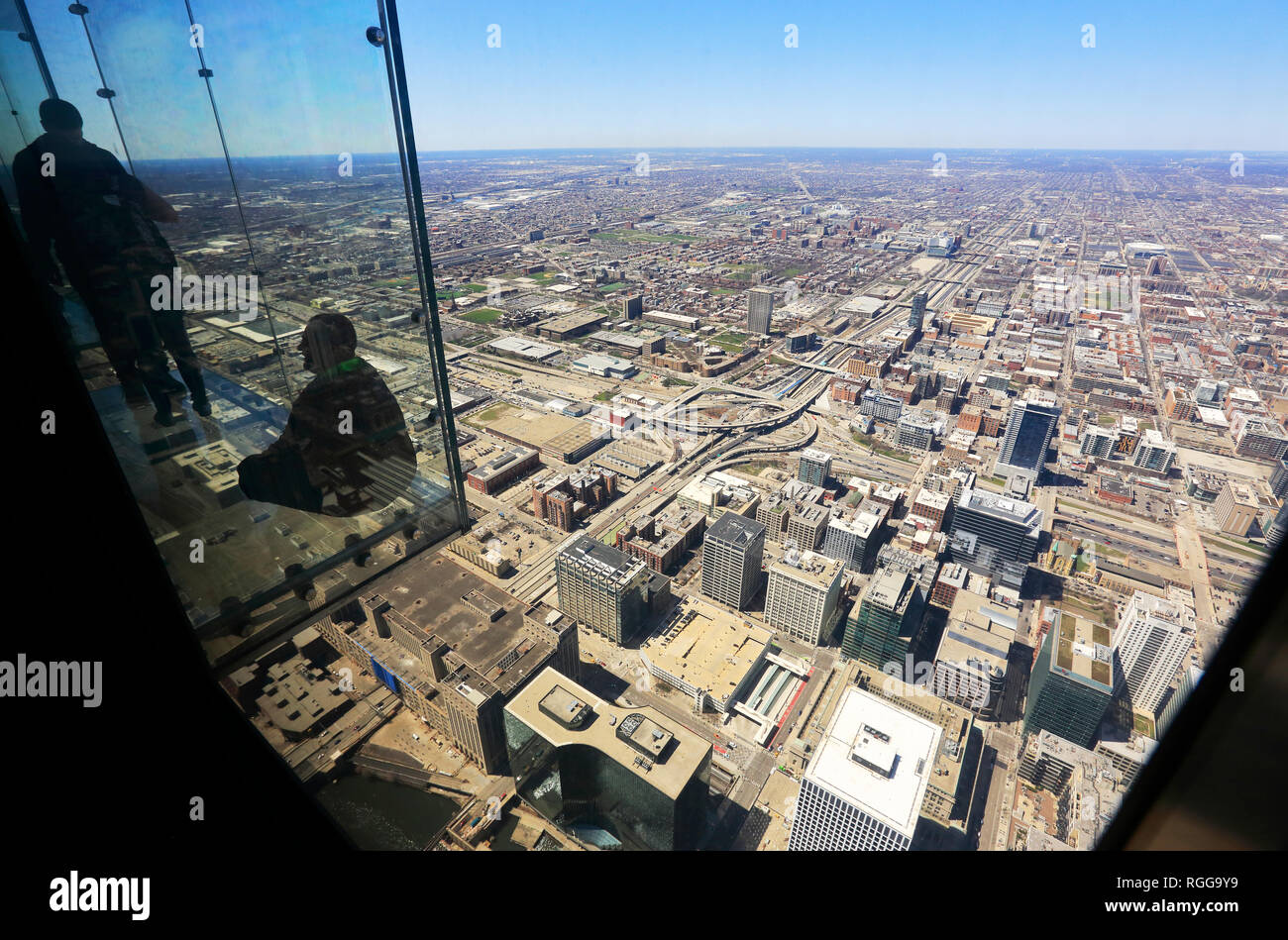Tourists on The Ledge of the Skydeck observation deck on top of the ...