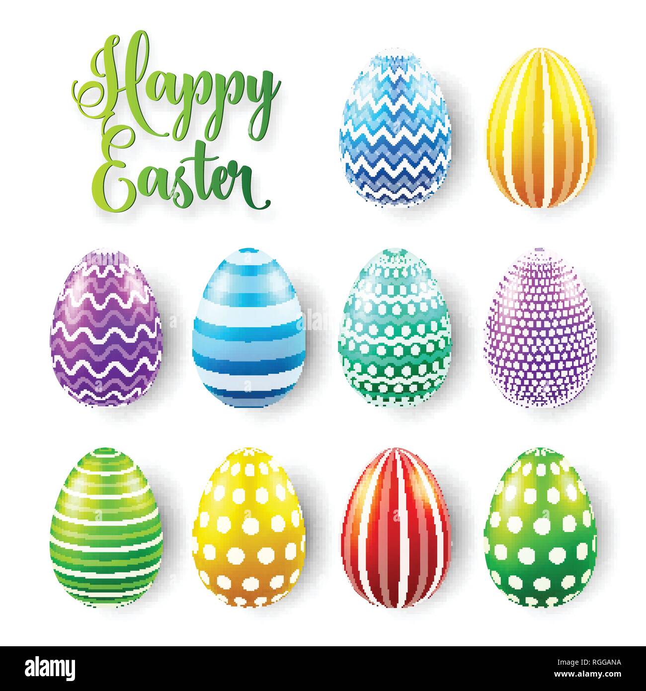 Easter eggs colored set. Spring holidays in April. Gift. Seasonal ...