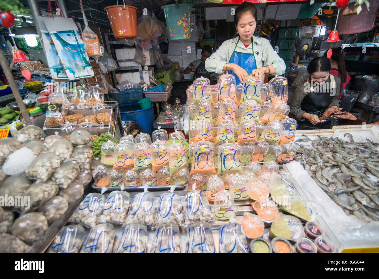 fresh fish at the seafood and fish market at the Naklua Fish Market in ...
