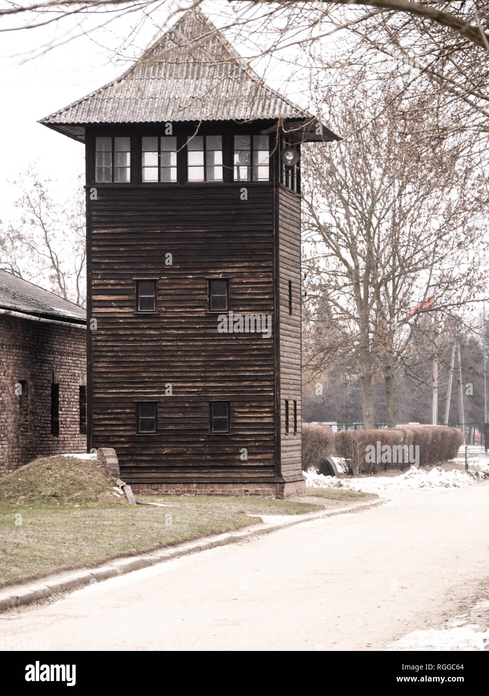 Auschwitz watch tower hi-res stock photography and images - Alamy