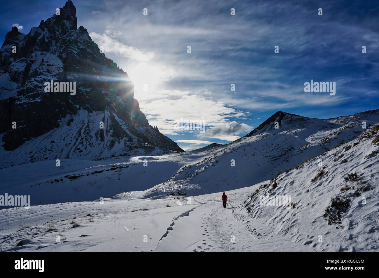 backlit mountains in winter with snow panorama landscape Stock Photo ...