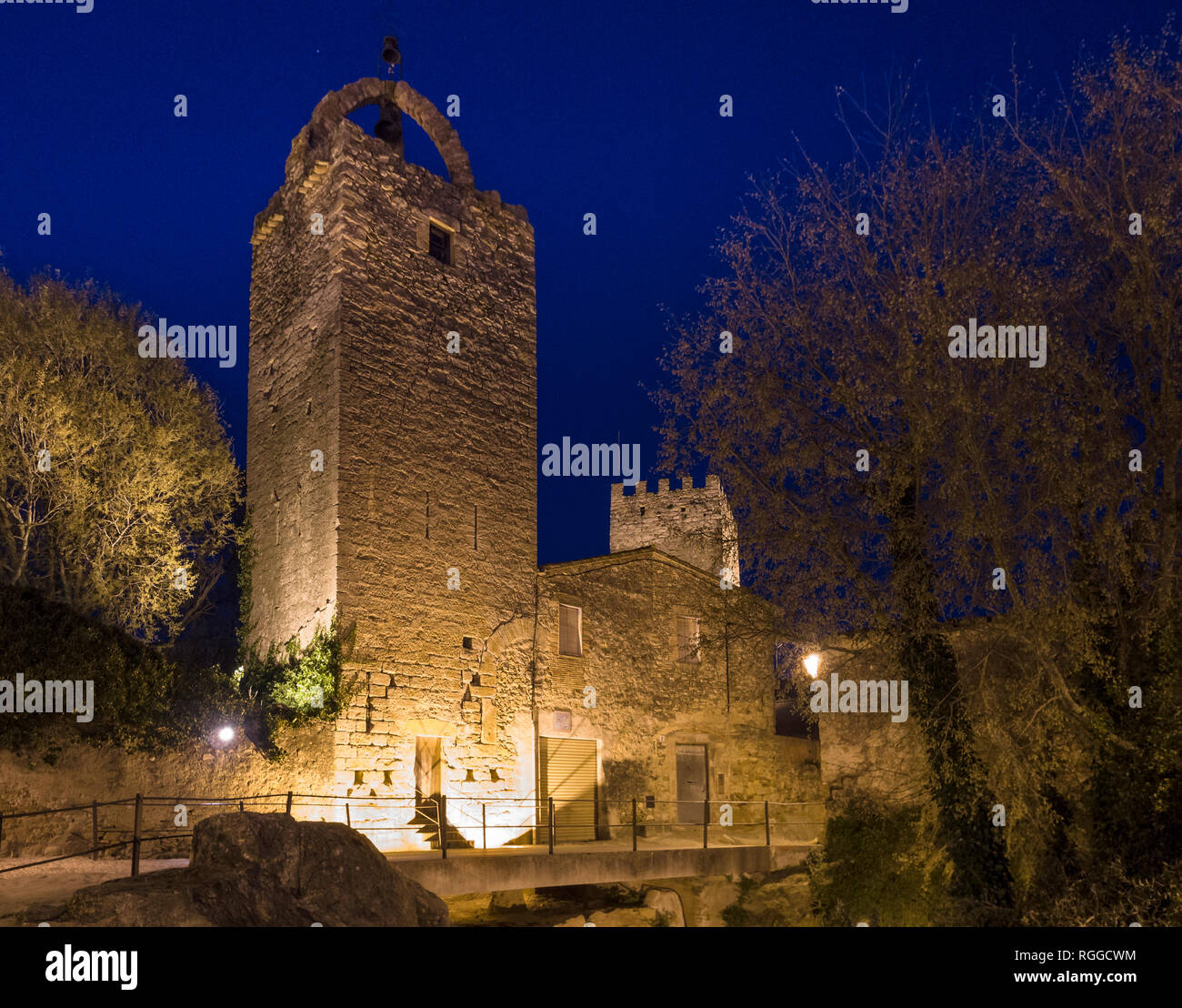 The Floodlit Bell tower in Peratallada: One of the key features that ...