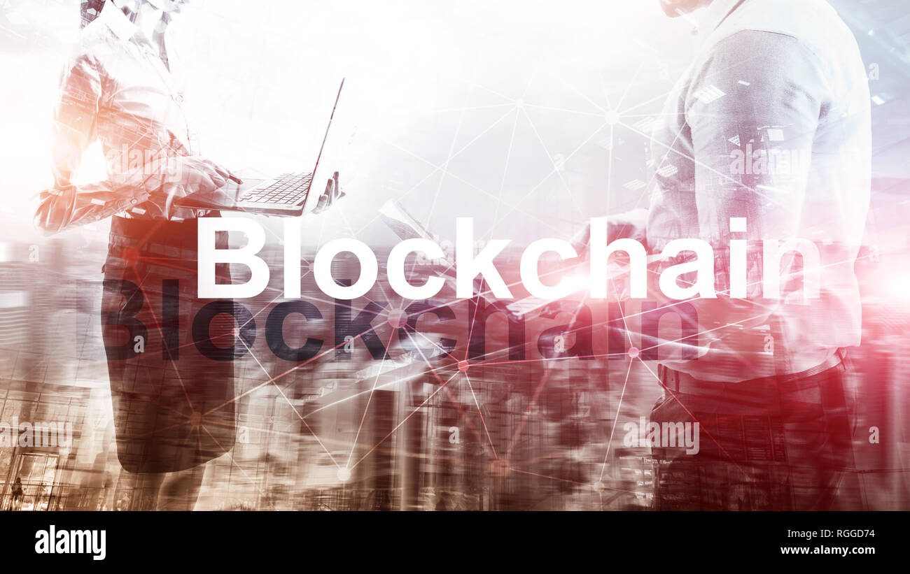 Blockchain technology Concept on server background. Data encryption ...