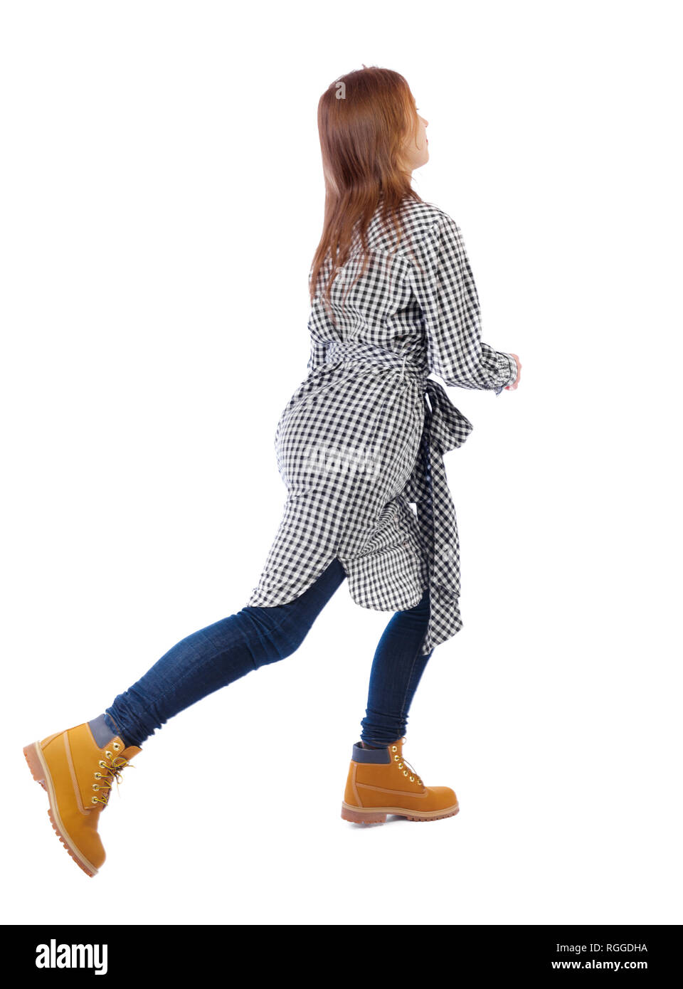back view of running woman. beautiful girl in motion. backside view of ...