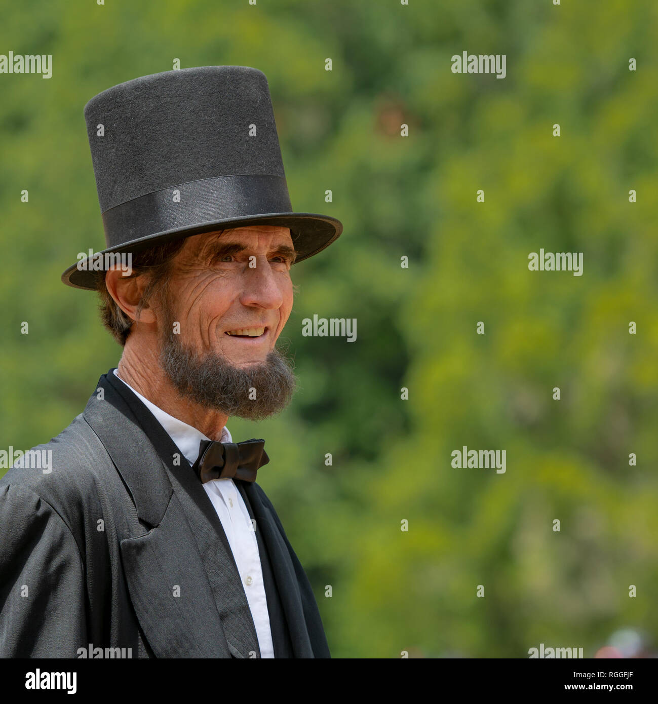 Duncan Mills, CA - July 14, 2018: Professional reenactor Robert Broski ...