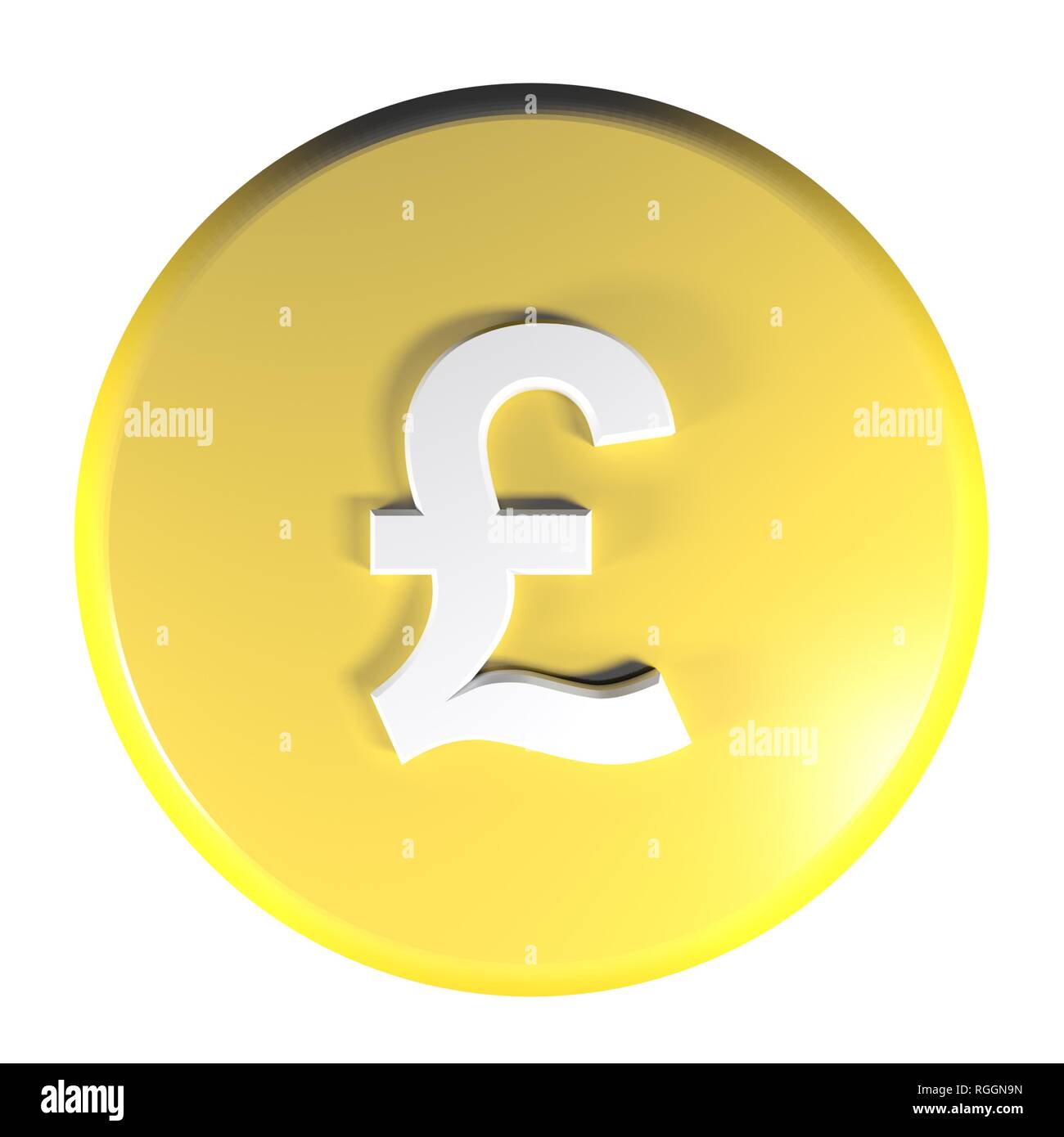 Yellow circle push button Pound currency symbol - 3D rendering ...