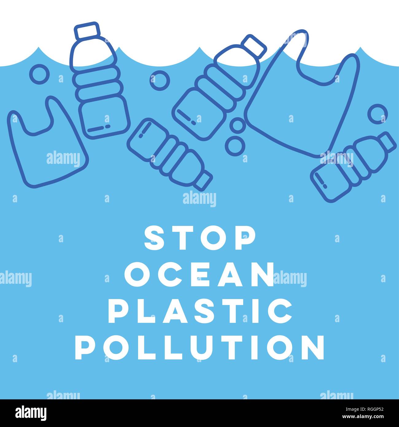 Plastic waste in the ocean concept. Sea Pollution Stock Vector Image ...