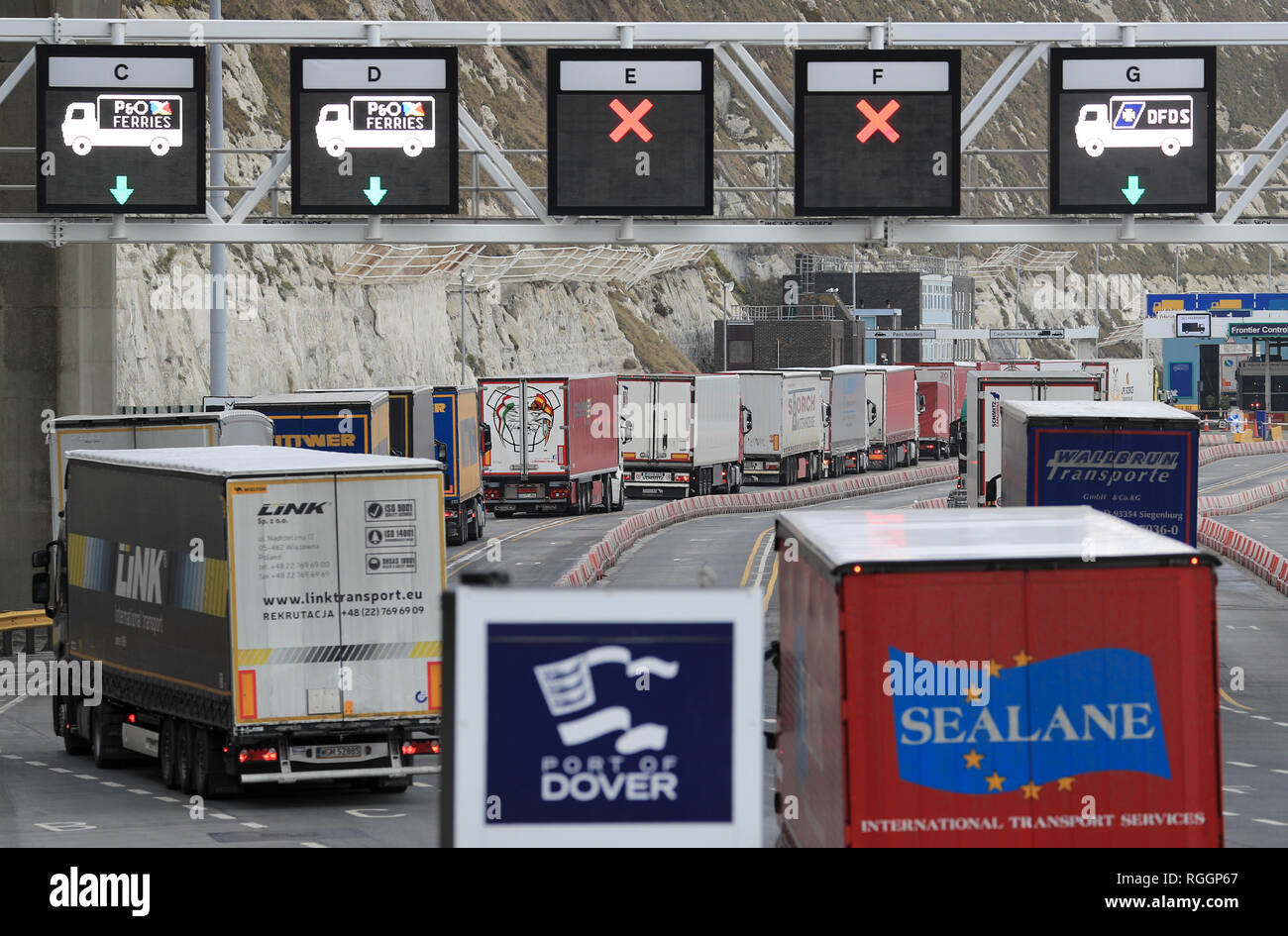 Lorries arrive at the Port of Dover in Kent, ahead of the debate and ...