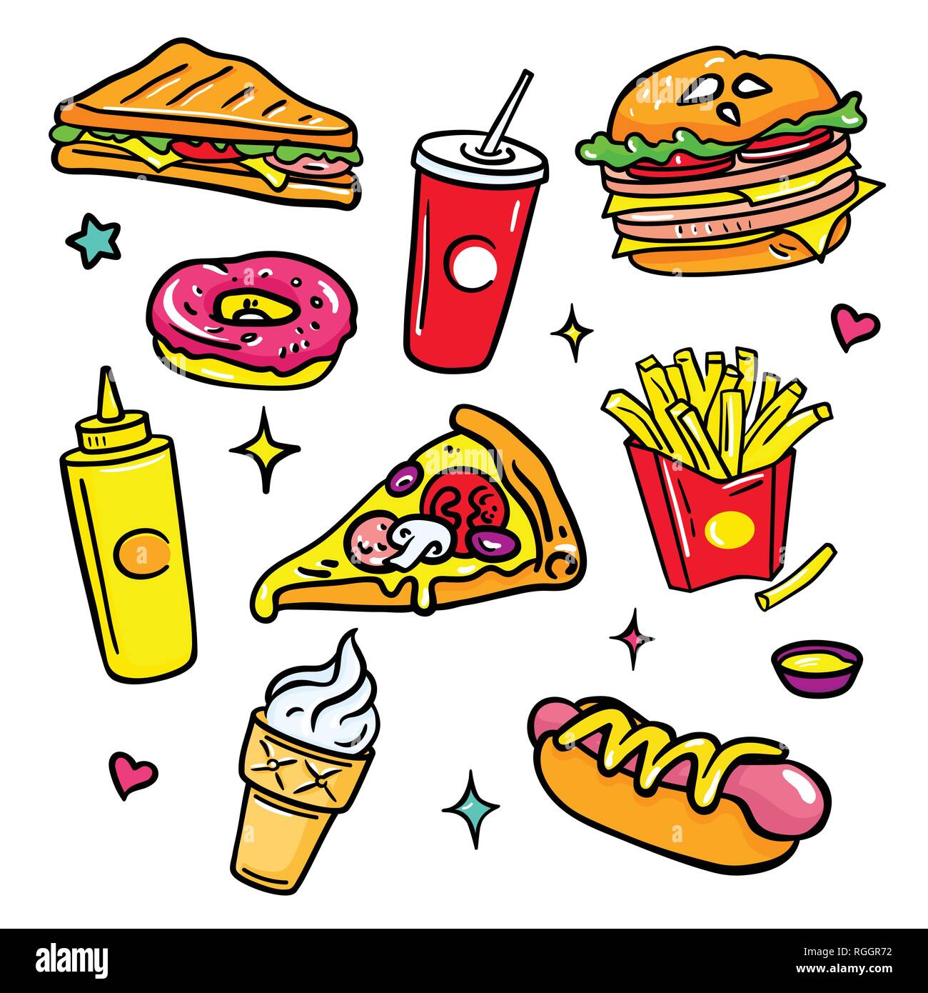 Fast food - colorful vector isolated stickers set Stock Vector Image ...
