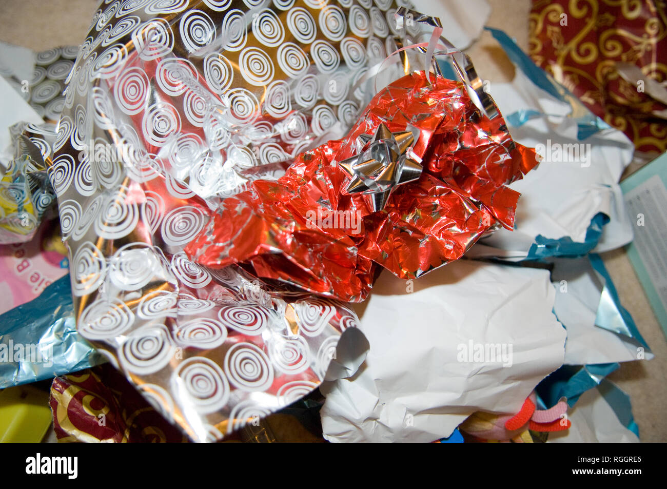 Pile of used Christmas paper Stock Photo - Alamy