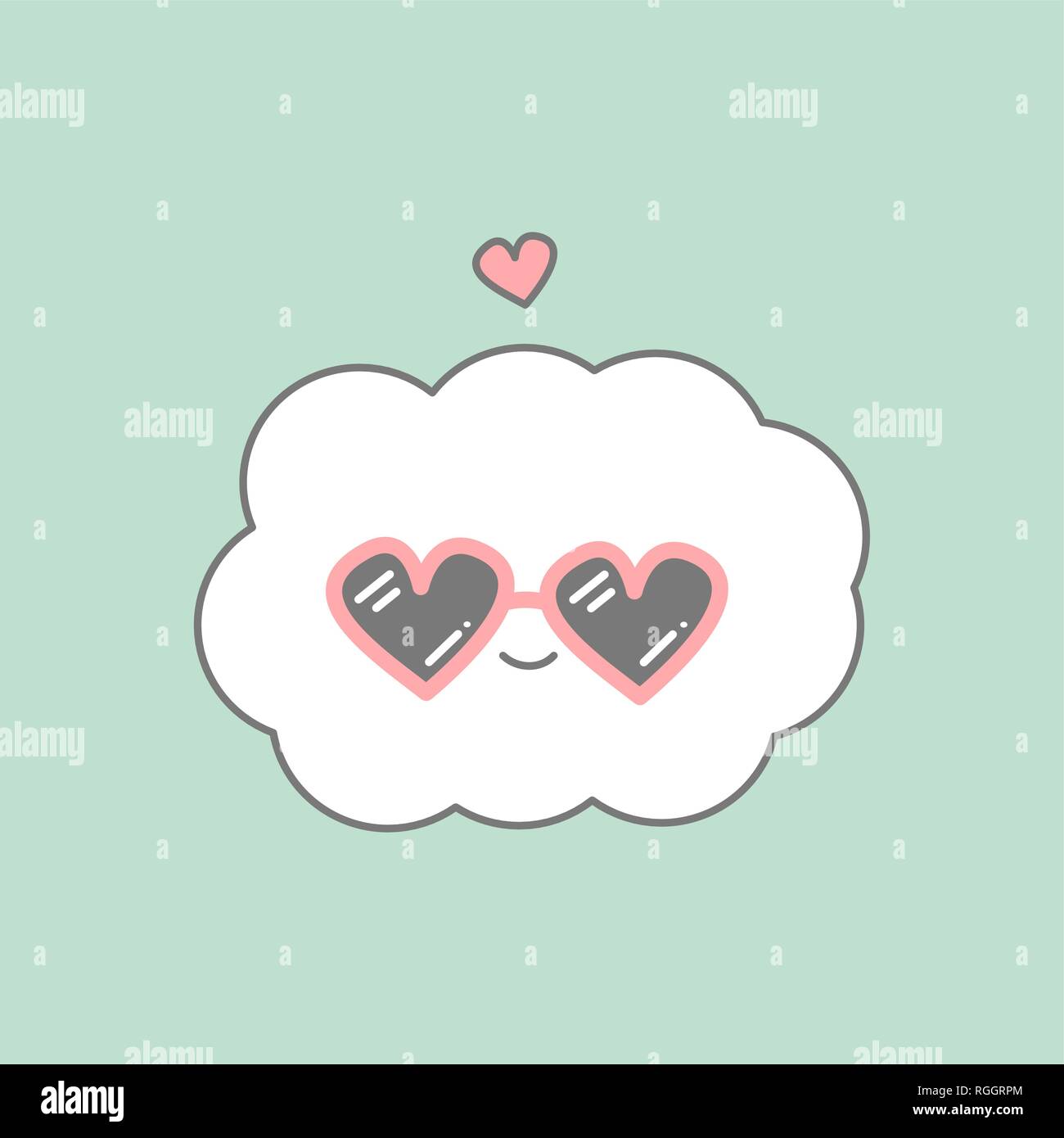 cute cartoon cloud with heart sunglasses funny vector illustration ...