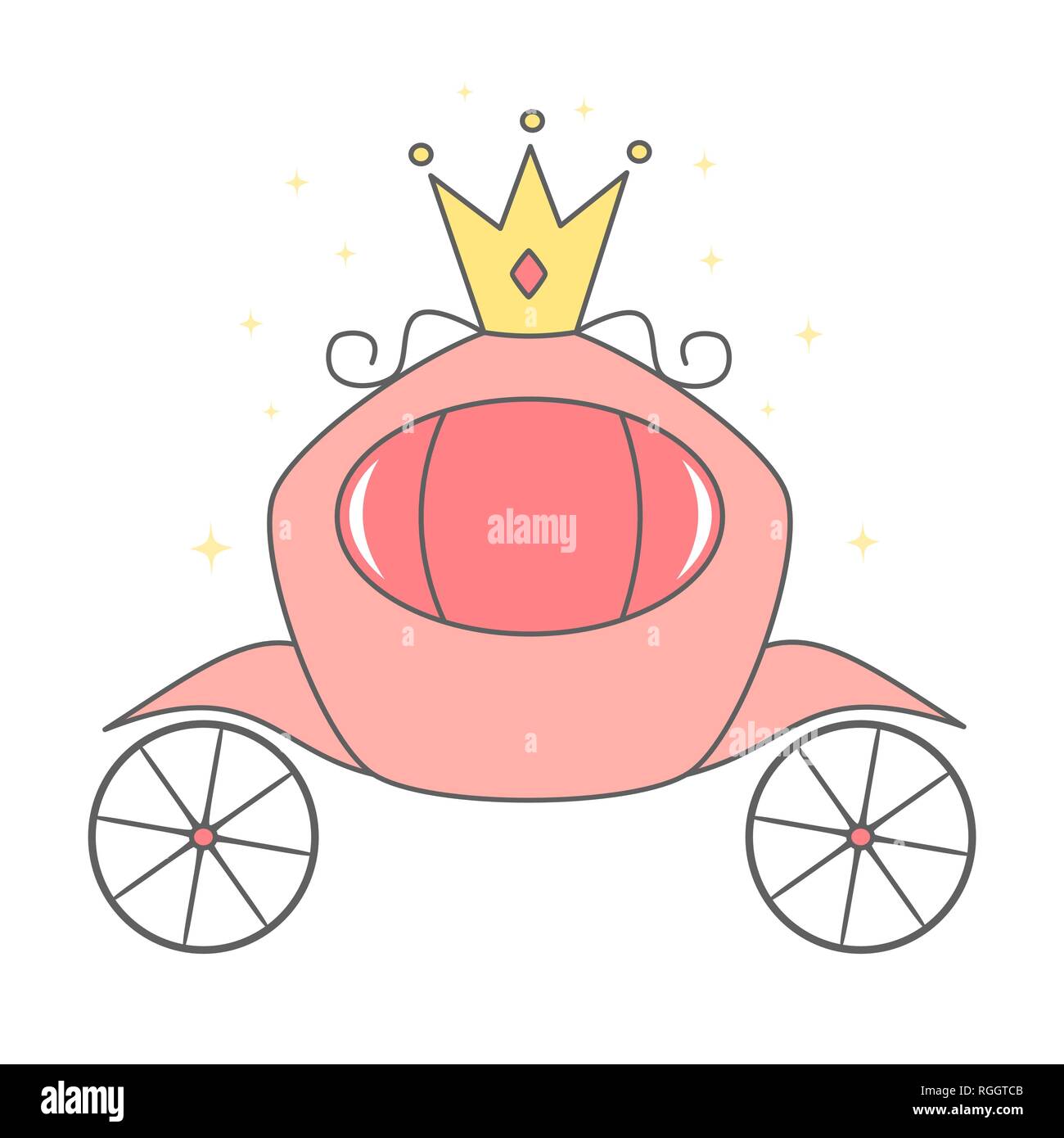 cute cartoon vector pink royal carriage isolated on white background ...