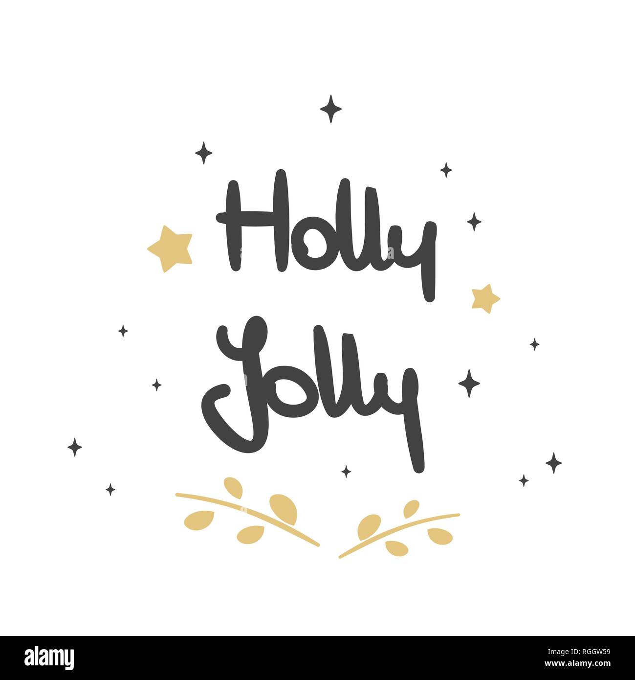 cute hand drawn lettering holly jolly vector holiday greeting card ...