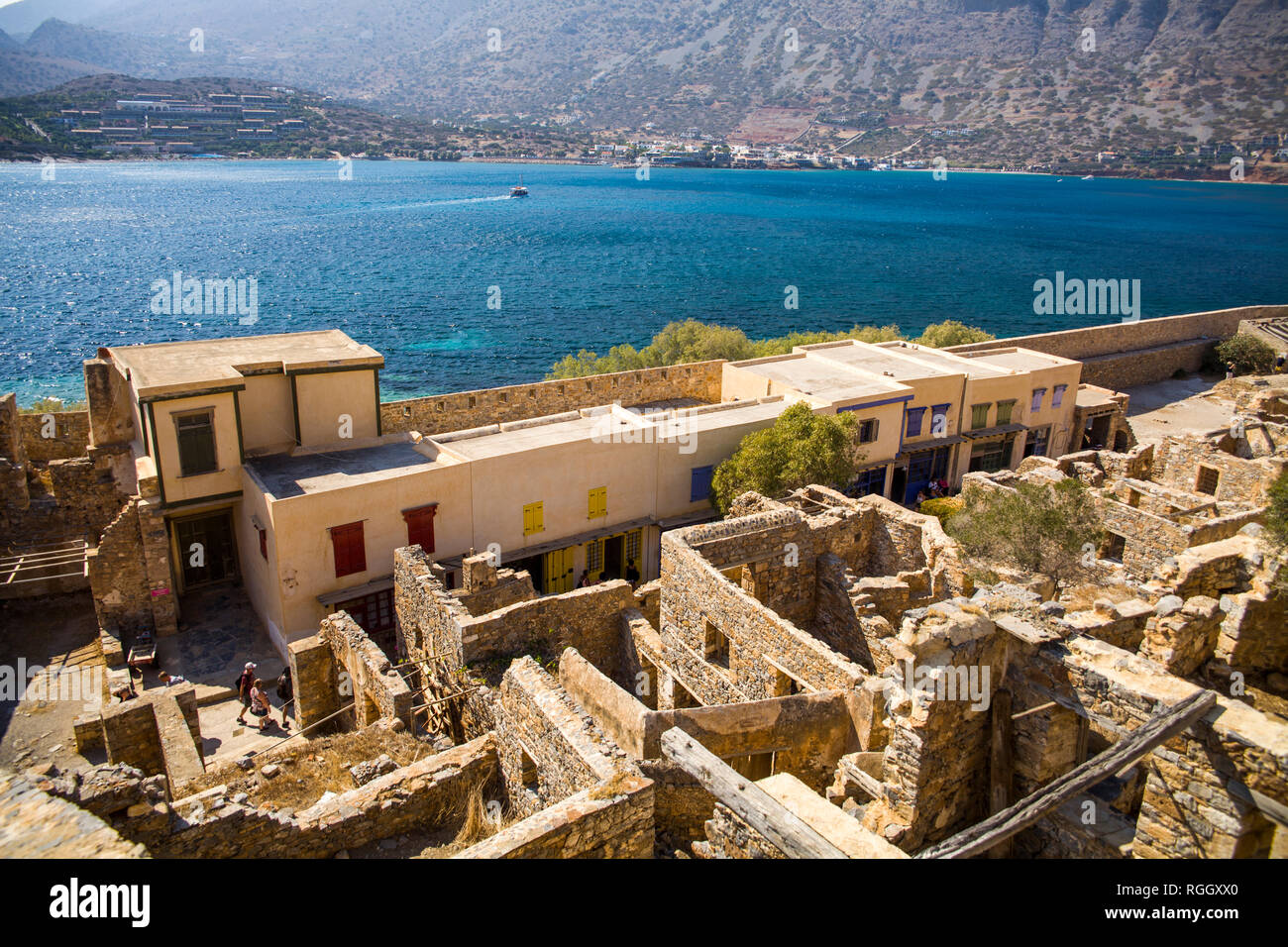Historic architectural buildings on the island of Spinalonga. Buildings ...