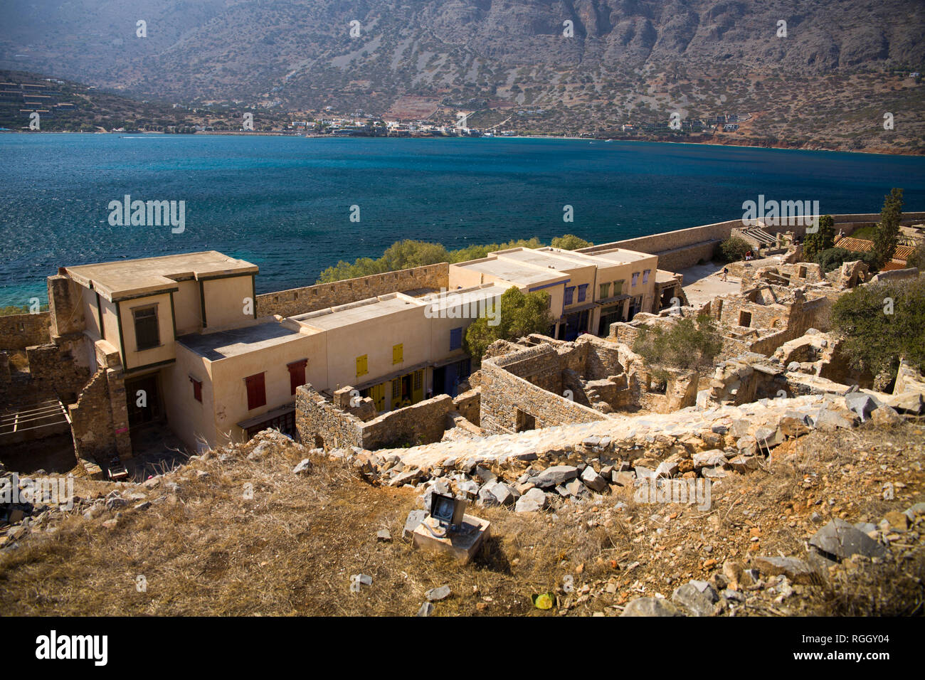Historic architectural buildings on the island of Spinalonga. Buildings ...