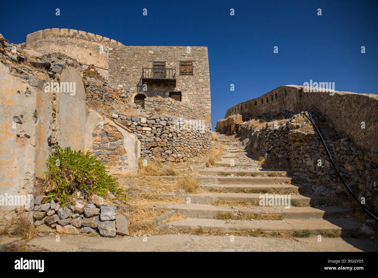 Historic architectural buildings on the island of Spinalonga. Buildings ...