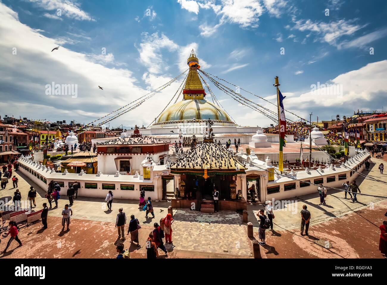 Boudhanath Stupa with believers, Boudha, Kathmandu, Nepal Stock Photo - Alamy