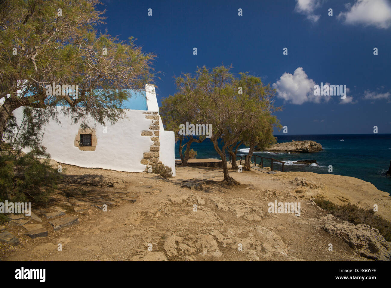 Traditional Greek chapel on the hill. A small Greek church by the sea ...