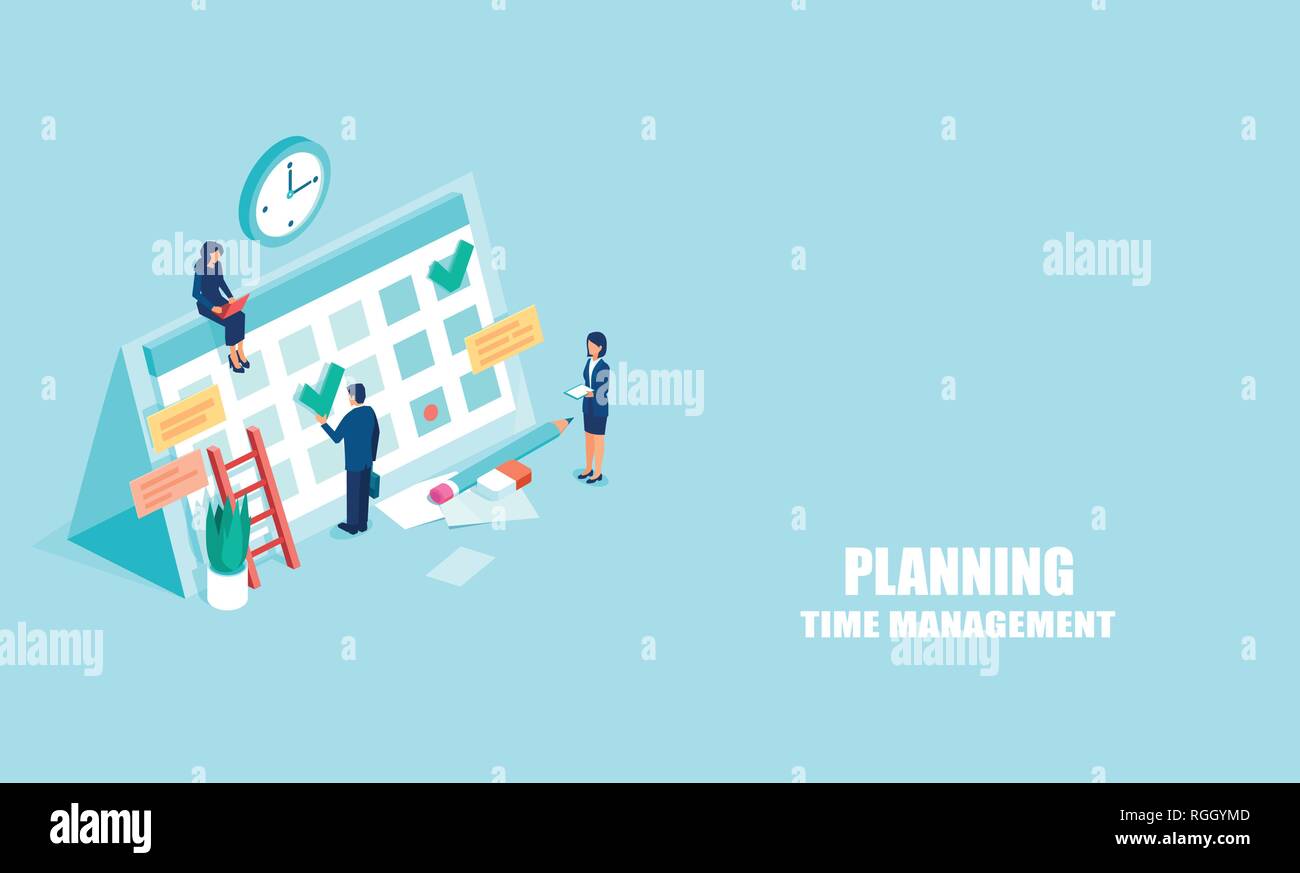 Planning schedule concept. Vector web banner of businesspeople busy ...