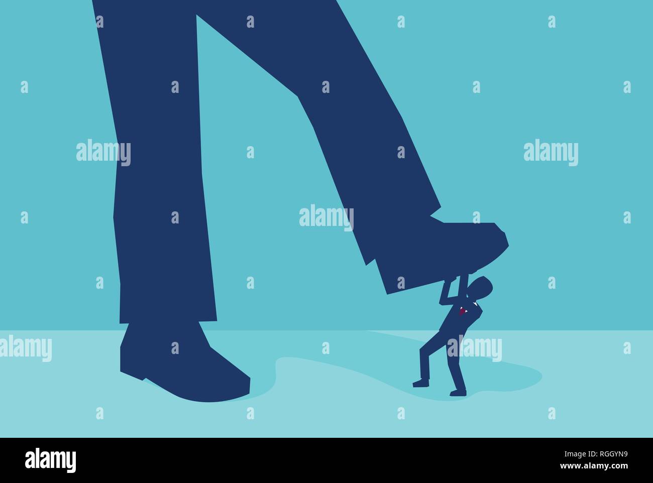 Vector of a little businessman being crushed by a giant foot isolated ...