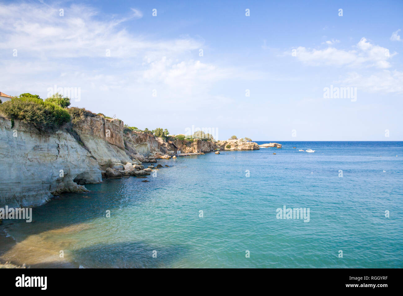 The rocks are in contact with the sea. Rocky beach, sharp rocks ...