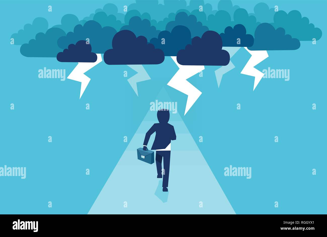 Vector of a brave businessman facing a storm. Concept of business ...