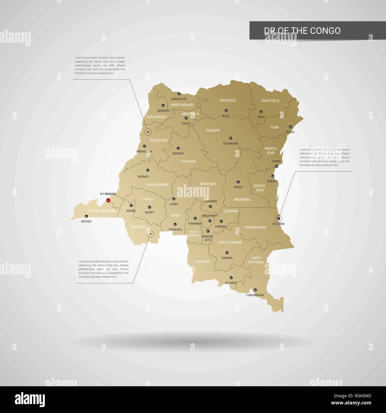 Stylized vector DR of the Congo map. Infographic 3d gold map ...