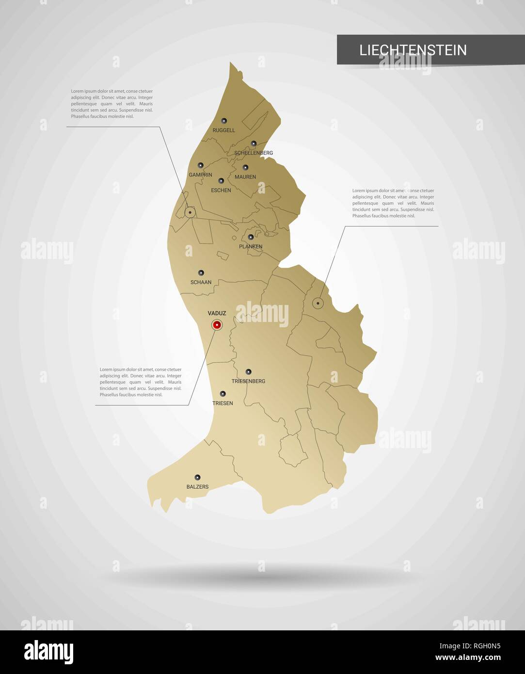 Stylized vector Liechtenstein map. Infographic 3d gold map illustration ...