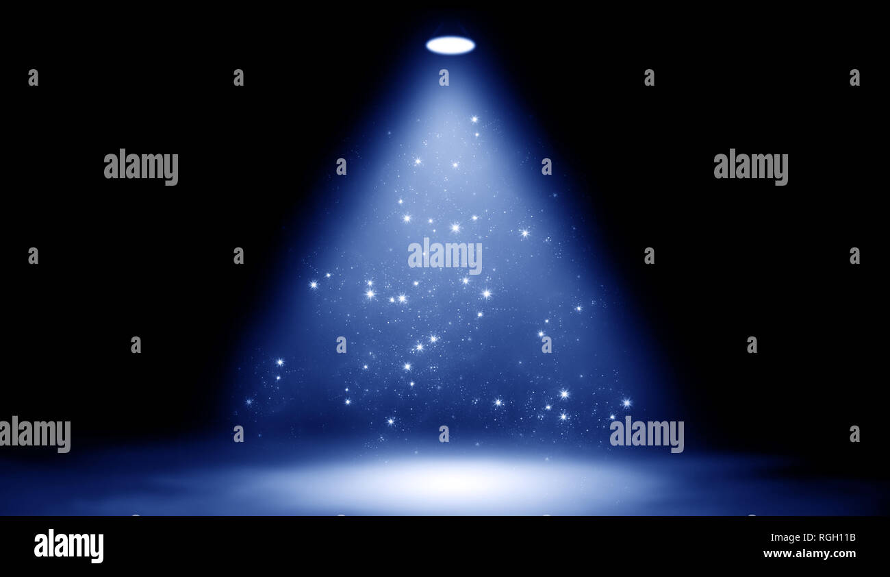 Blue studio spotlight sparkle. Stage with smoke on the floor Stock ...