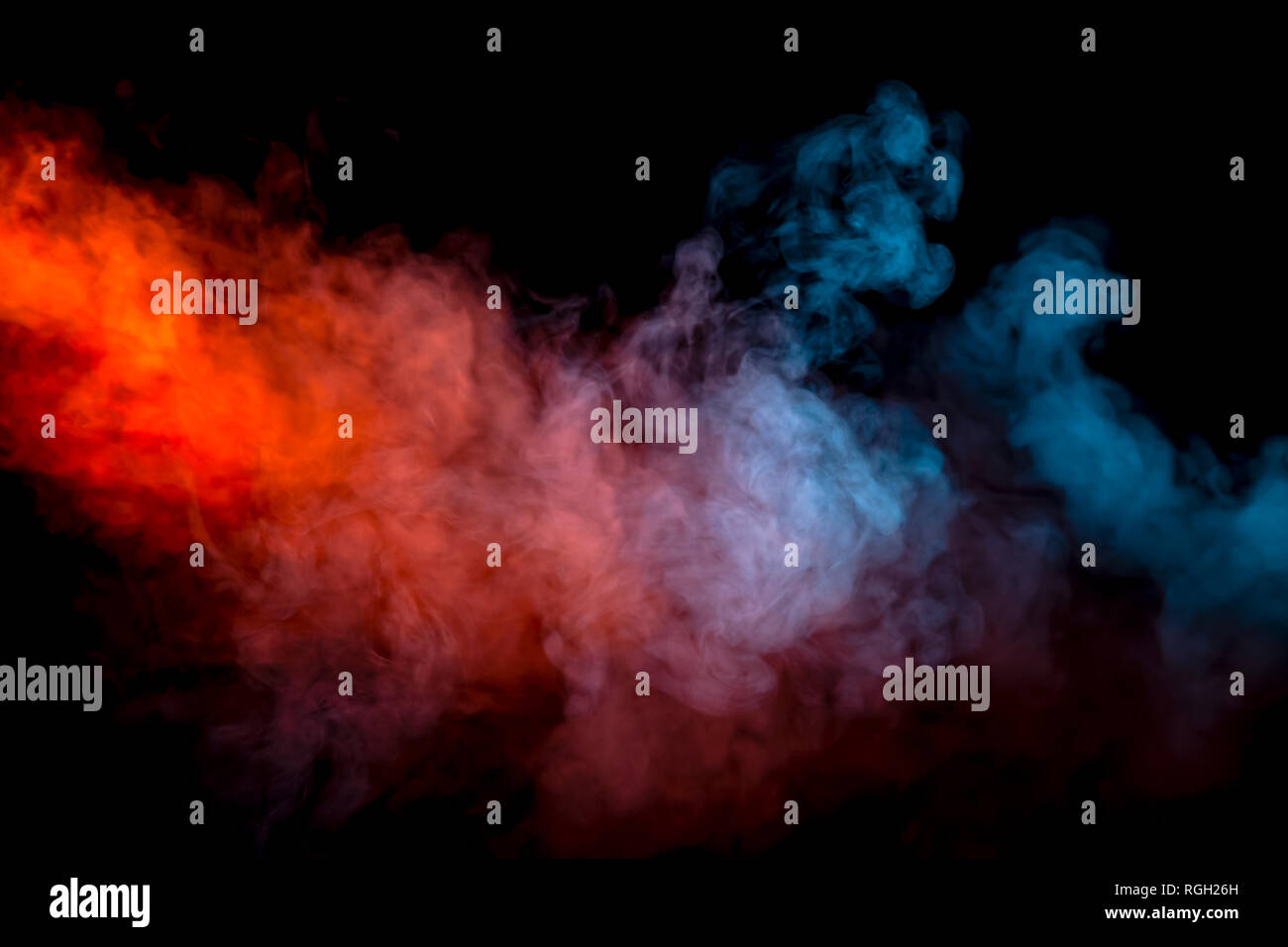 Collision of two streams of smoke with the transition of the colors of ...