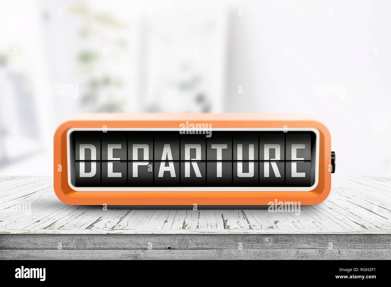 Departure sign in a retro alarm clock showing that it is time to go ...