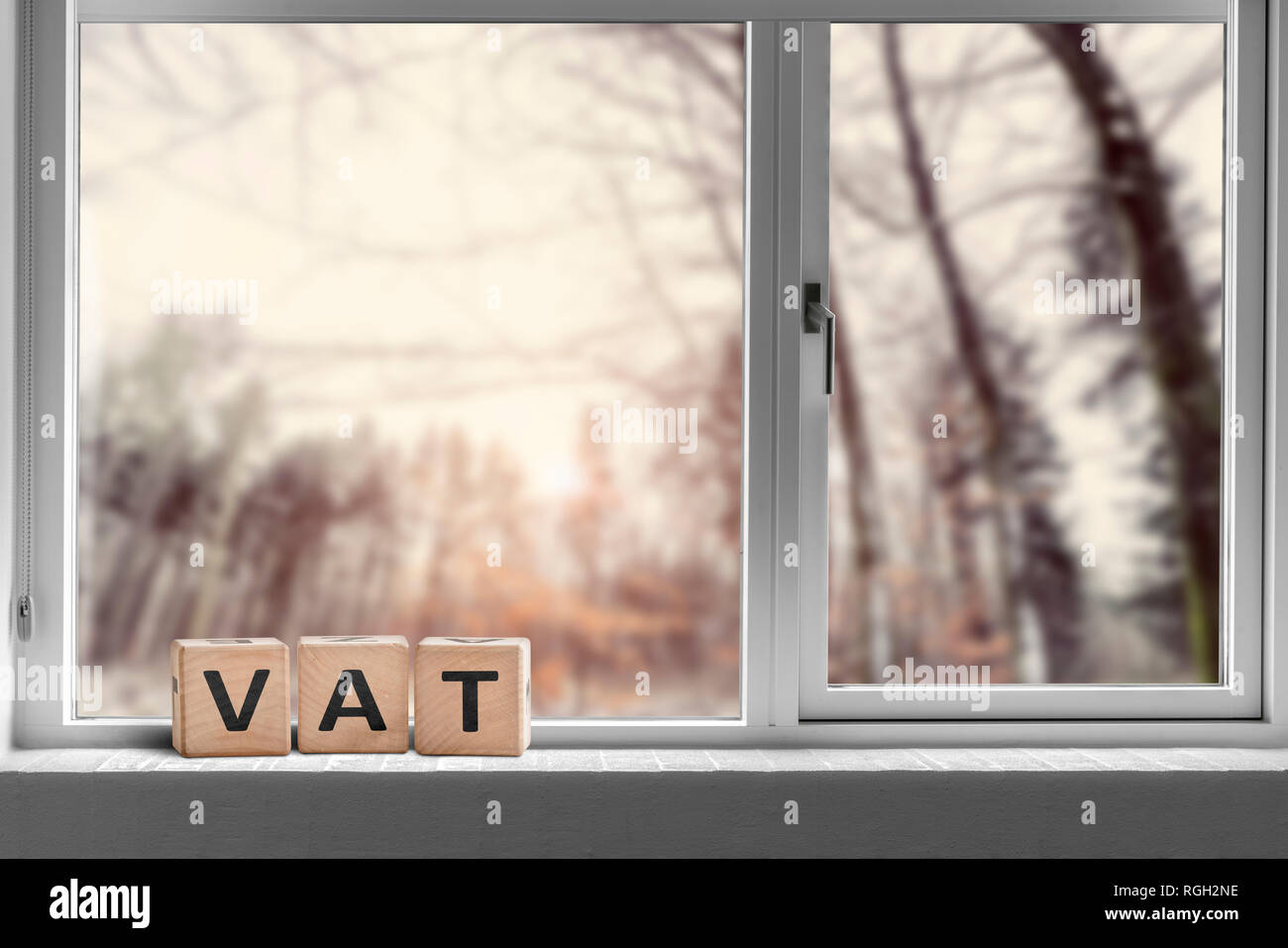 VAT sign on a window sill in the morning sunrise on a bright day Stock ...