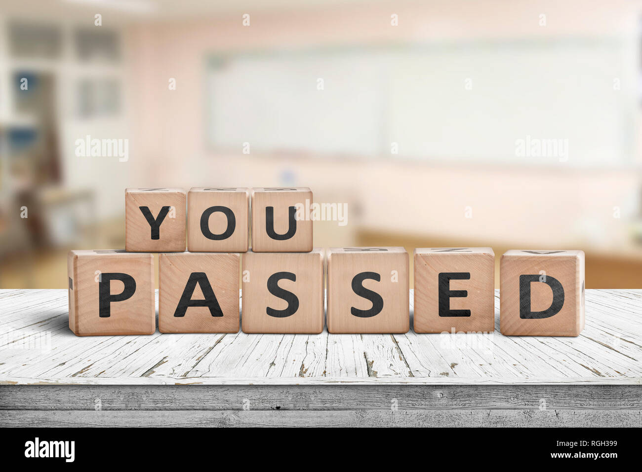 You passed sign for quiz and education purposes on a wooden desk in a ...